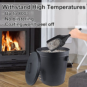 Ash Bucket with Lid and Shovel Hand Broom, 5.15 Gallon Large Galvanized Iron Metal Fireplace Tools Ash Pail for Fire Places Fire Pits Wood Burning Stoves Hearth Accessories Indoor Outdoor, Black