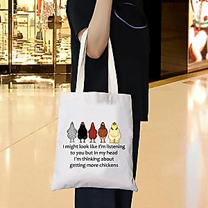 JNIAP Chicken Tote Bag Chicken Lover Gift Chicken Hen Farmer Gift I'm Thinking Chicken Grocery Bag Chicken Lady Handbag (Chicken Tote Bag)