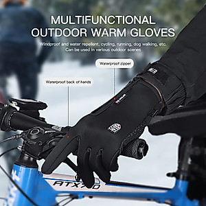 TEMEI Winter Waterproof Glove for Men and Women with Light Touchscreen Texting Fingers, Windproof Anti Slip Heated Glove Hands Warm for Bike, Hiking, Ski (Small, Black)