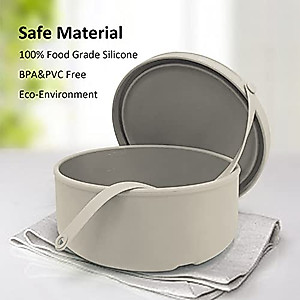 KVK Silicone Food Storage Bowl Large Lunch Container with Leakproof Strap(16.9oz, 25.4oz, 42.3oz) - Reusable for Bento Box, Food Leftover Storage, Meal Prep with Lid - Oven Freezer Safe - Light Grey