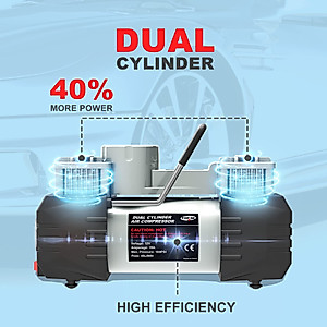 TOPDC Air Compressor Tire Inflator Portable Dual Cylinder Air Pump for Car Tires, Car Accessories, 12V DC Auto Tire Pump with Digital Pressure Gauge, 100PSI with LED Light for SUV, Truck, Car, Bicycle