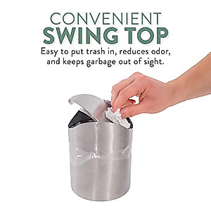 Estilo Mini Countertop Trash Can, Brushed Stainless Steel, Swing Top Lid Trash Bin 1.5 L / 0.40 Gallon, Silver Trash Can, Kitchen Countertop, Bedroom, Home Office, (EST0159)