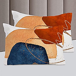 Boho Duvet Cover Twin Size, Blue Yellow Red Geometric Painting Modern Abstract Art Comforter Cover with Zipper Closure, 3 Piece Bedding Sets 1 Duvet Cover 68x86 Inches and 2 Pillow Shams