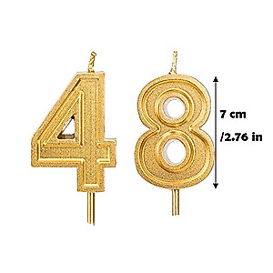 Bailym 2.76 inch 48th Birthday Candles,Gold Number 48 Cake Topper for Birthday Decorations Party Decoration