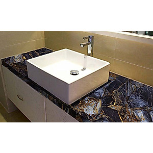 Moyishi Granite Look Marble Gloss Film Vinyl Self Adhesive Counter Top Peel and Stick Wall Decal 15.8"x118" (Dark Blue)