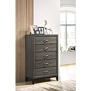 Roundhill Furniture Stout Panel Queen Size Bedroom Set with Bed, Dresser, Mirror, 2 Night Stands, Chest, Grey