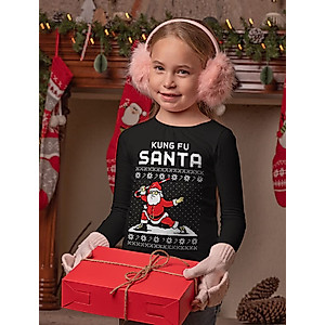 Kungfu Santa Claus Funny Youth Kids Ugly Christmas Shirt Tacky Sweater Style Xmas Holiday Long Sleeve T-Shirt Medium Black