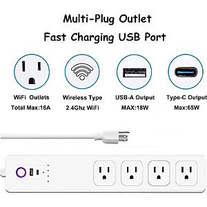Zauzau ZigBee Smart Surge Protector Power Strips with 4 Individually switches USB Charger 16A 3000W Compatible with Alexa Google Home Philips HUE SmartThings Hub Required cETL Listed FCC Certified