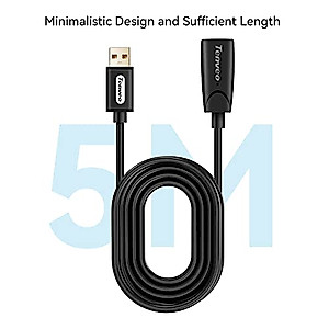 Tenveo 2.0 5M Active Extended USB Cable with Signal Amplifier Type A Male to Female No Delay Efficient Data Transmission Compatible with Webcam USB Keyboard Home Work Standing Version