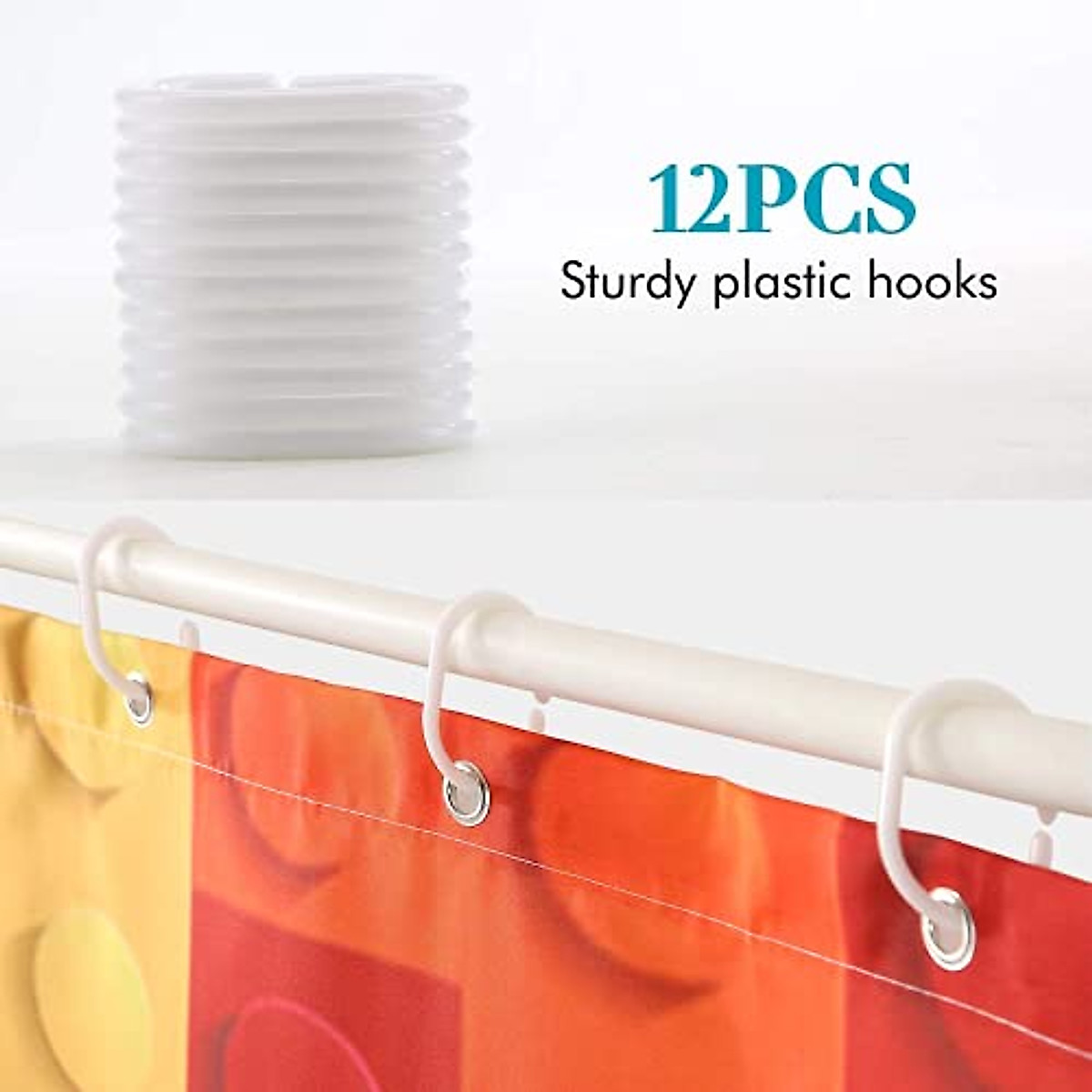 ENCOFT 2 Pcs Lego Shower Curtain with Non-Slip Bathroom Rug,Kid Funny Waterproof Shower Curtain Sets with Bath Mat and 12 Hooks