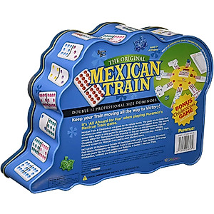 Puremco Mexican Train Double 12 Professional Size Dominoes with Bonus Chickenfoot Game Included Travel Tin Board Game, 91 Tiles, Challenging, Fun Game for Ages 6 Years & Up, Blue