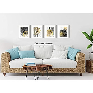 Black and Gold Annual Rings Wall Art, Tree Ring Art Prints, Retro Abstract Minimalist Annual Ring Art Canvas Painting for Living Room Bedroom Kitchen Office Wall Decor, Set of 4 (8"X10" Unframed)