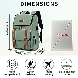 zalupri Work Laptop Backpack for Women and Men, 15.6 inch Computer Travel Backpacks for Working Stylish Teacher Backpack Casual Daypack laptop Bag with USB Charging Port, Green