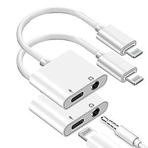 [Apple MFi Certified] iPhone Headphone Adapter 2 Pack, 2 in 1 Lightning to 3.5 mm Headphone Jack Adapter Aux Audio & Charger Splitter Cable for iPhone 14 13 12 11 XS XR X 8 7 6 iPad, Support iOS 16