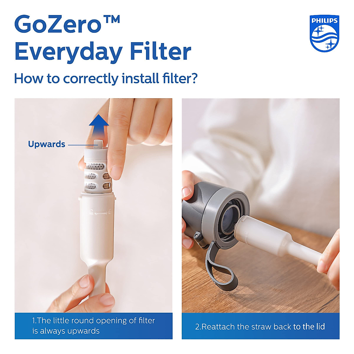 Philips GoZero Everyday Filtered Water Bottle with Philips Everyday Water Filter, BPA-Free Tritan Plastic, Purify Tap Water Into Healthy Drinking Tasting Water, 22 oz, Green