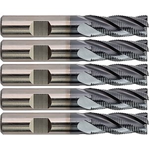 5 pcs M42 Cobalt Roughing End Mills, Square Nose, Fine Pitch, AlCrN Coated, 1/2" Mill Dia., 1-1/4" LoC, 3-1/4" OAL, 4 Flute, Center Cutting