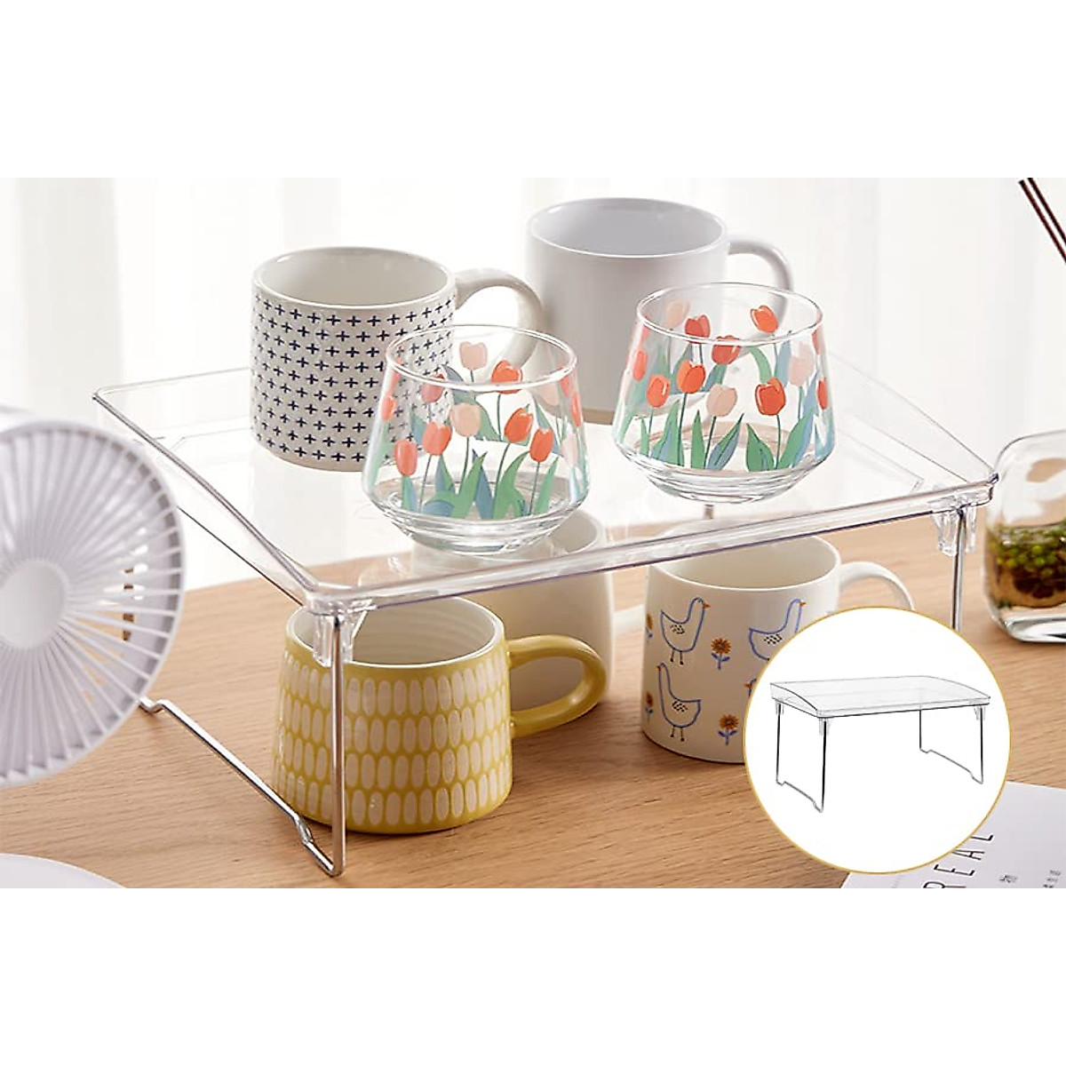 Stackable Cabinet Organizers and Storage, 2 Packs Storage Shelf Organizer Stand Racks, Stackable Shelves for Cabinets & Countertop,cupboard kitchen organization bathroom cosmetics organizer (2 PACK)