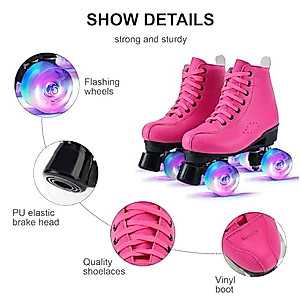 kelodo Roller Skates for Women&Girls, Boys&Men PU Leather High-top Classic Double-Row Design Roller Skates Boot, 4 Shiny Wheels Adult Quad-Skates Indoor/Outdoor Roller Skates for Unisex Beginner