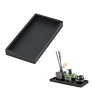 Bustlinrd 7.8'' Silicone Bathroom Vanity Tray Countertop Rectangle Soap and Sponge Holder Shatterproof Flexible Bathroom Tray Lotion Bottles, Perfume, Jewelry, Candle, Key Trinket Ring, Black