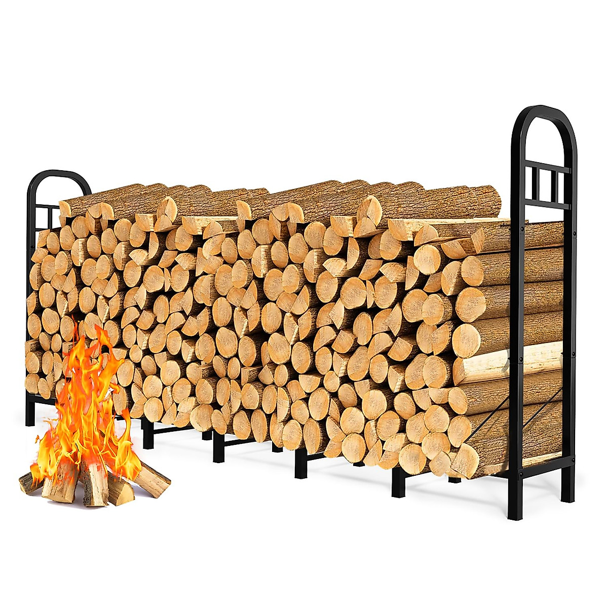 GREENER 8FT Firewood Rack Outdoor Heavy Duty Wood Rack for Firewood Indoor Log Holder for Fireplace, Fire Wood Holder Metal Lumber Storage Carrier Firewood Log Rack Stand Stacker for Patio Porch Black
