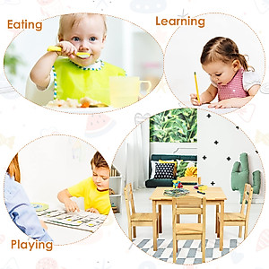 KOTEK Kids Wood Table and 4 Chair Set, Children Multi Activity Table for Learning, Playing, Drawing, Toddler Picnic Table and Chairs Set for Home, Classroom and Daycare (Natural)