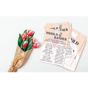 Huastatewolf Bridal Shower Game Cards, Would She Rather Game, Brid with Holding Flowers Pink Engagement Party Cards for Wedding, Set of 30 Cards(Dress003)