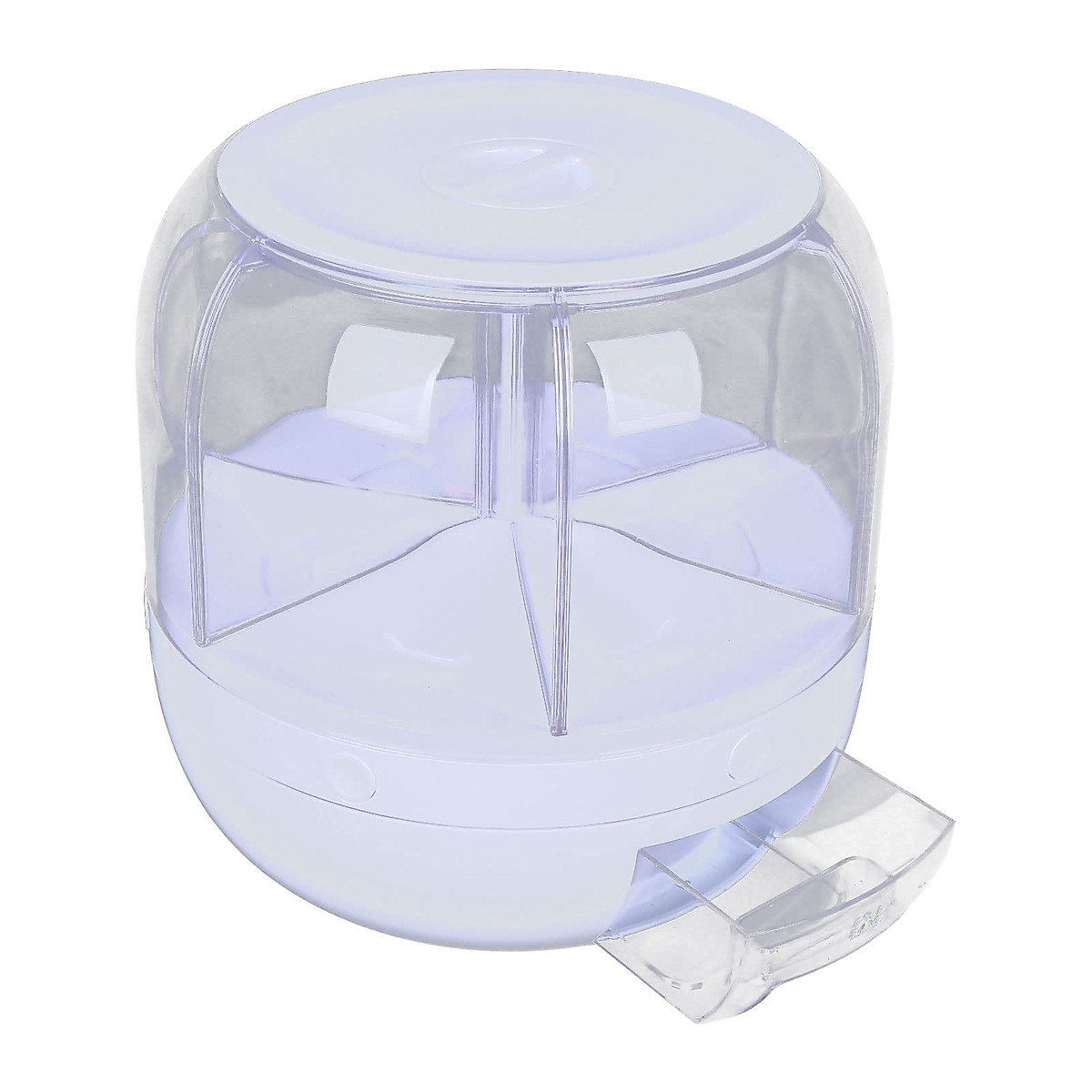 KONKENIE 6 Grids Rotatable Grain Storage Tank with Lid 10kg Rice Cereal Bean Flour Plastic Container 360° Rotating Round Dry Food Dispenser for Home Kitchen Pantry Store White&Clear (9.5x10.6x10.6in)