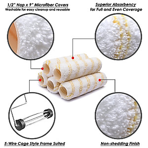 6pcs House Paint Roller Kit, PinStone 9 inch Extendable Roller Frame with 5 Microfiber Replacement Covers, Adjustable Painting Roller (18" - 36"), Home Painting Supplies for Painting Walls & Ceilings