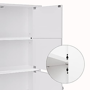 HORSTORS Mirror Bathroom Cabinet, Medicine Cabinet with Adjustable Shelf, Wall Mounted Storage Cabinet with 4 Doors for Bathroom, Bedroom, Hallway, White