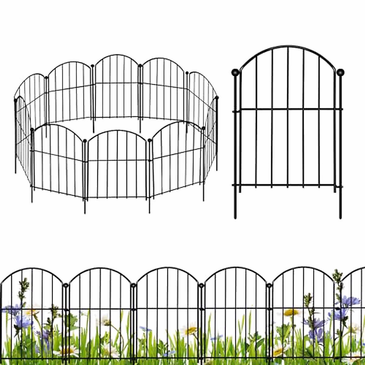 Xeeol Garden Fence 10 Panels, 10ft (L) x 17in (H) Rustproof Metal Wire Flower Bed Garden Fencing Border for Yard, No Dig Animal Barrier for Dog