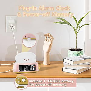 Alarm Clock for Kids, Digital Alarm Clock for Bedrooms, Cute Toast Alarm Clock with Night Light, Timer, Snooze, Adjustable Brightness, Toddler Clock Bedside, Ideal Gifts for Kids Teens Girls
