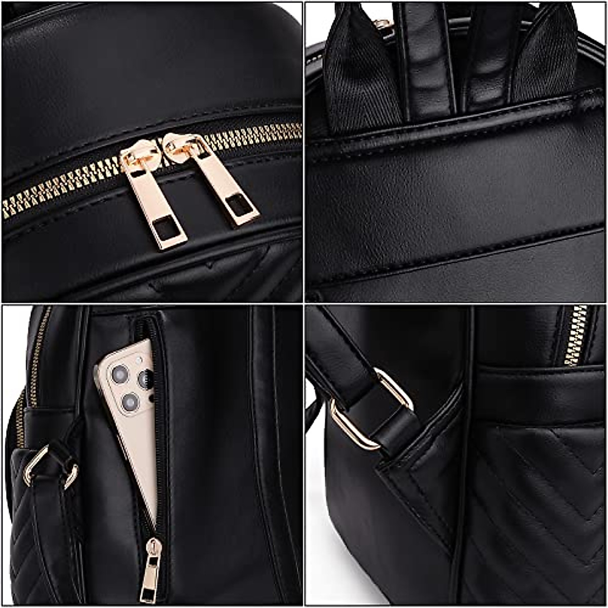 UTO Backpack Purse for Women Quilted Leather Vegan Small Girls Daypack Travel Shoulder Bag Fashion Ladies Satchel