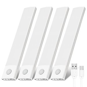 SOKOSEY Motion Sensor Under Cabinet Lights 40 LED USB Rechargeable Battery Operated LED Closet Light, Wireless Magnetic Dimmable Under Cabinet Lighting for Wardrobe,Closets,Cabinet,Cupboard 4 Pack