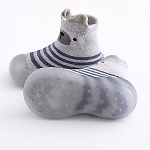 Babycare Toddler Slippers - Baby Boys & Girls First Walking Shoes, Rubber Sole Non-Skid Floor Slippers (Grey, MEDIUM, 5.5)