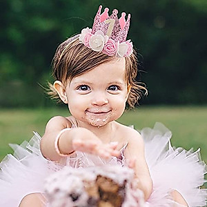 Kbrand Hat First Birthday 1st For Baby Girl Decoration Gifts Rose Gold Baby Pink Party Crown One Year Old Flowers Princess Pink 3inch