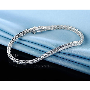 Gemsme White Gold Plated Square Bracelet for Women Classic Hypoallergenic 3.0mm Cubic Zirconia Tennis Bracelets 6.5 Inch