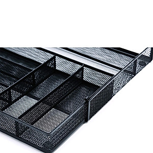 JANE EYRE Sturdy Utensil Drawer Organizer, Cutlery Tray, Silverware/Flatware Storage Divider for Kitchen, Mesh Designing with Non-slip Rubber Feet (Black)