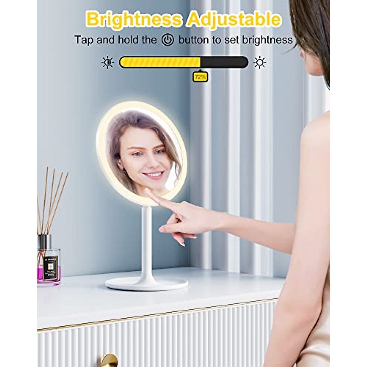 Make up Mirror with Lights, 1X/10X Magnifying Vanity Mirror with 46 LED Lights, 3 Lighting Modes, Brightness Adjustable and Rechargeable Personal Compact Travel Makeup Mirrors