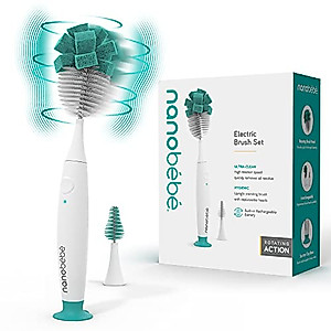 Nanobebe E-Brush Baby Bottle Cleaner - Electric Bottle Cleaning Brush, Baby Accessories, and Sippy Cups - Rechargeable, Includes Replaceable Brush Head