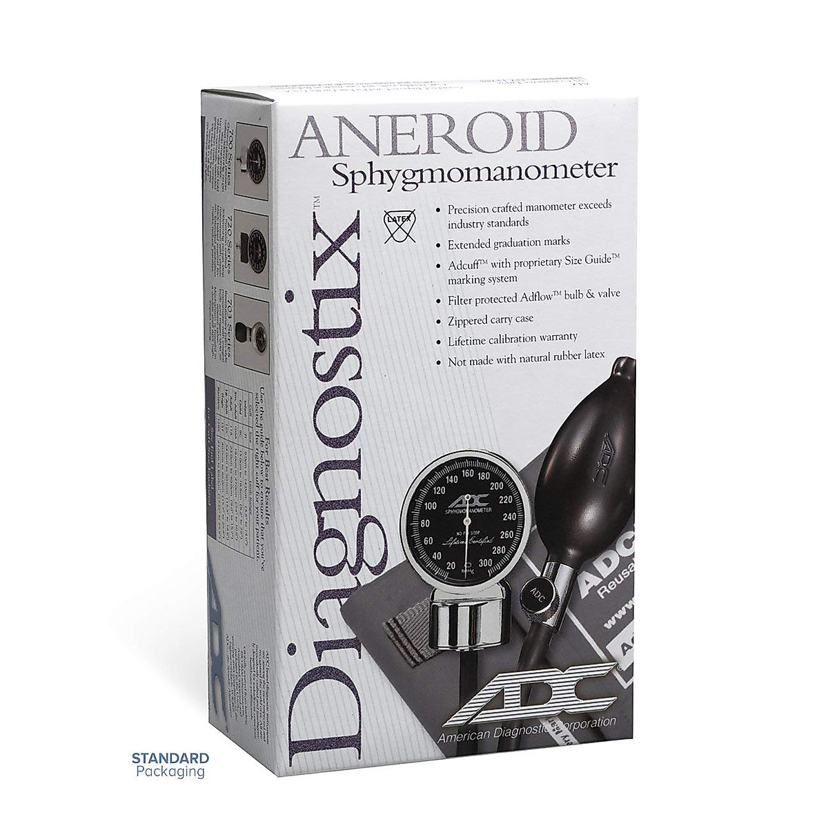 ADC Diagnostix 700 Premium Professional Pocket Aneroid Sphygmomanometer with Adcuff Nylon Blood Pressure Cuff, Adult, Black