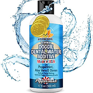 New Premium Dog Breath Freshener Water Additive for Dental Care | Supports Healthy Teeth and Gums | Best for Bad Breath Treatment, Tartar Remover, Plaque Remover | No Brush Required (17oz)