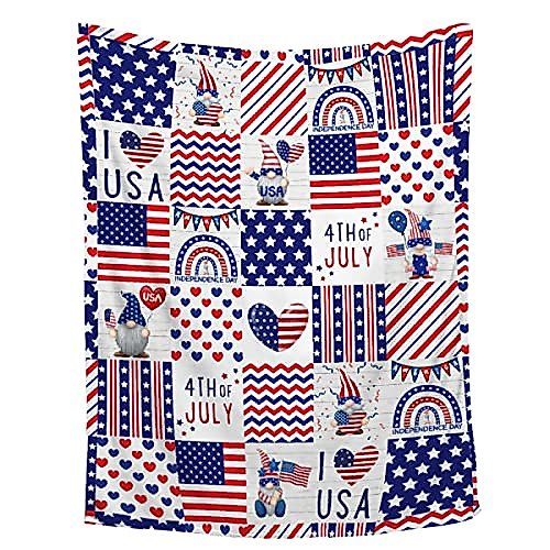 Gnome Blanket,4th July Independence Day Throw Blanket,American Flag Ultra Soft Flannel Blanket for Decor - Warm,Cozy,Breathable,Lightweight Blanket for Bed Couch Car,30"x40"-Toddlers/Pets Size