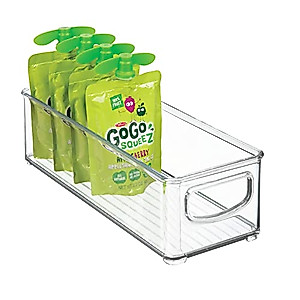 mDesign Plastic Stackable Small Organizing Bin Kitchen Pantry Cabinet, Refrigerator, Freezer Food Organization Storage Bins with Handles, Drawer Container Organizer, Ligne Collection, Clear