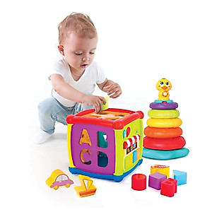 JOYIN Baby Activity Center Flashing Baby Stack Toys with Shape Color Sorting Alphabet Activity Cube Music Cute Toys