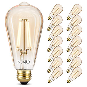 Sigalux Edison Bulbs, Vintage E26 Bulb Dimmable, ST58 LED Light Bulbs, Decorative 40W LED Light Bulbs 400LM 2700K Soft White, CRI90, UL Listed, 12 Pack