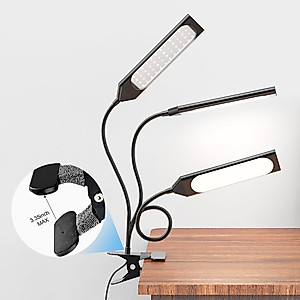 GARMESE LED Desk Lamp, Clip on Lamp for Home Office 5W Eye-Caring USB Light Gooseneck Lamp Dimmable 6 Brightness Levels 3 Color Temperatures Reading Lamp for Bed Headboard Black 5W