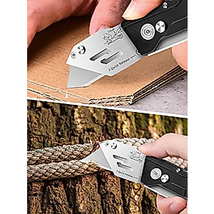 BIBURY Folding Utility Knife, Heavy Duty Box Cutter Pocket Carpet Knife, Blade Storage in Handle with 15 Extra SK5 Blades Included, Belt Clip and Safe-Locking Design