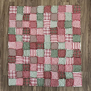 40+ Merry Christmas Charm Pack Red Green White, 5 inch Precut Cotton Homespun Fabric Squares by JCS