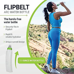 FlipBelt Arc Water Bottle Running Belt, Curved Hydration Running Bottle, 6 Fl. Oz., Green
