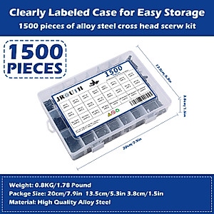 JROUTH 1500pcs Screws Assortment , M2 M3 M4 M5 10.9 Grade Alloy Steel Hex Flat Head Cap Bolts Nuts Washers Assortment Kit with Hex Wrenches